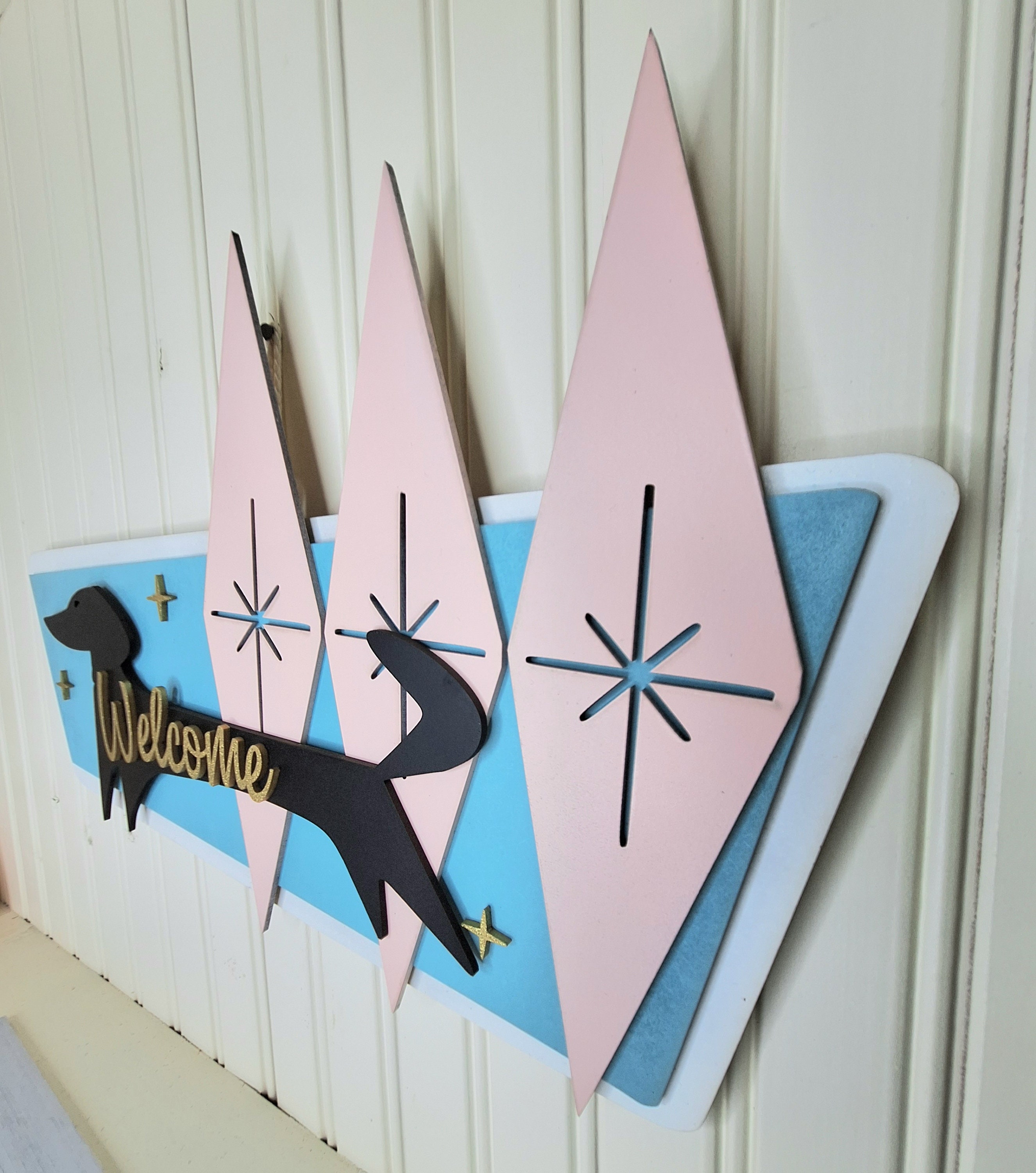 Welcome Sign Atomic Dog Starburst Mid Century Handcrafted MCM - Etsy