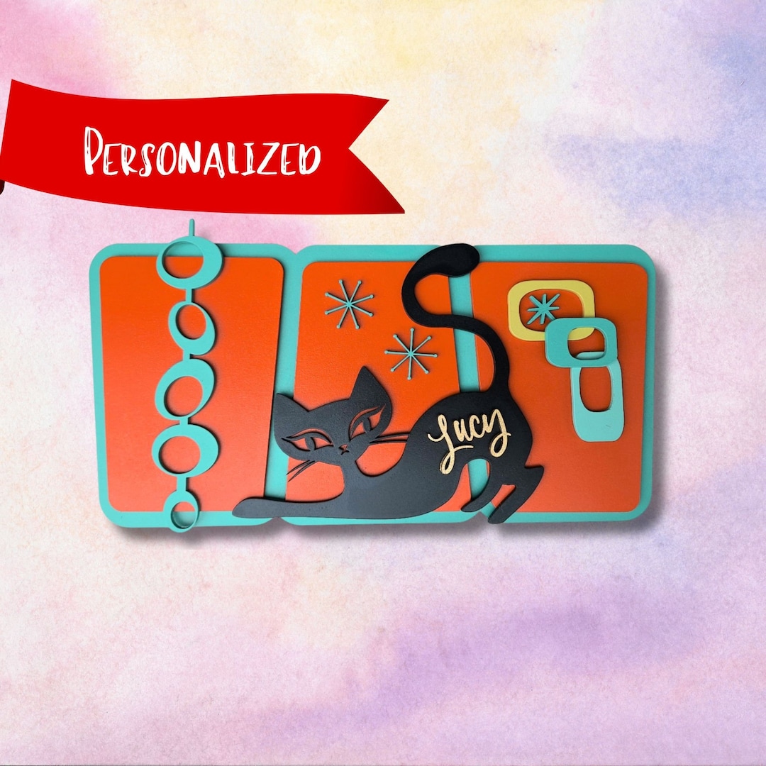 Personalized Vintage Inspired Sassy Cat Geometric Retro Sign for Mid ...