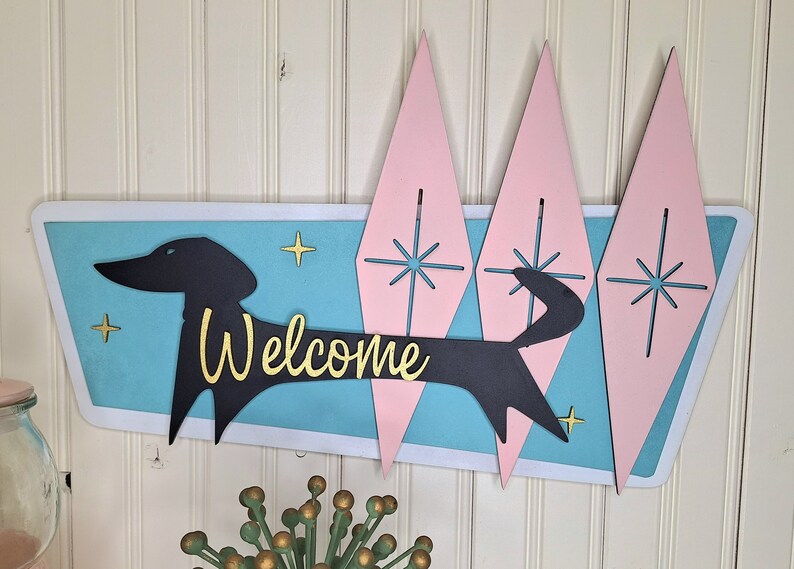 Welcome Sign Atomic Dog Starburst Mid Century Handcrafted MCM - Etsy