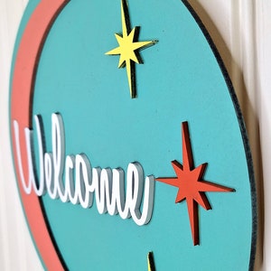 Round Mid-century Modern Welcome Sign Retro Moon Mid Century Starburst ...