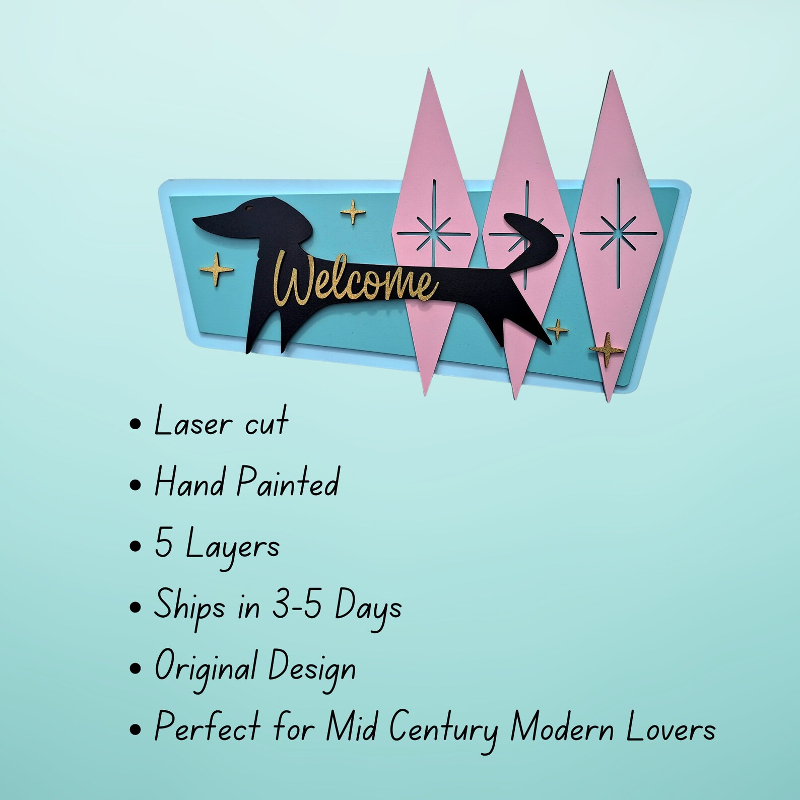 Welcome Sign Atomic Dog Starburst Mid Century Handcrafted MCM - Etsy