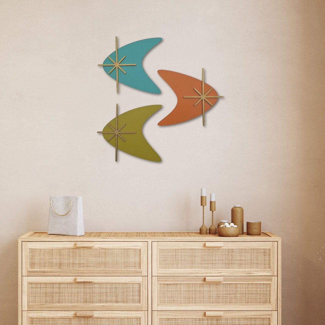 Mid Century Modern Boomerang Wall Art Set of 3 Retro Mid Century Decor ...
