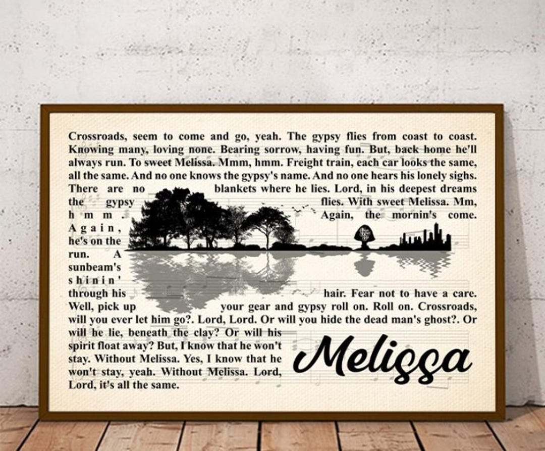 Melissa Song Lyrics With Guitar-shaped Design Poster and Canvas, Lyrics ...