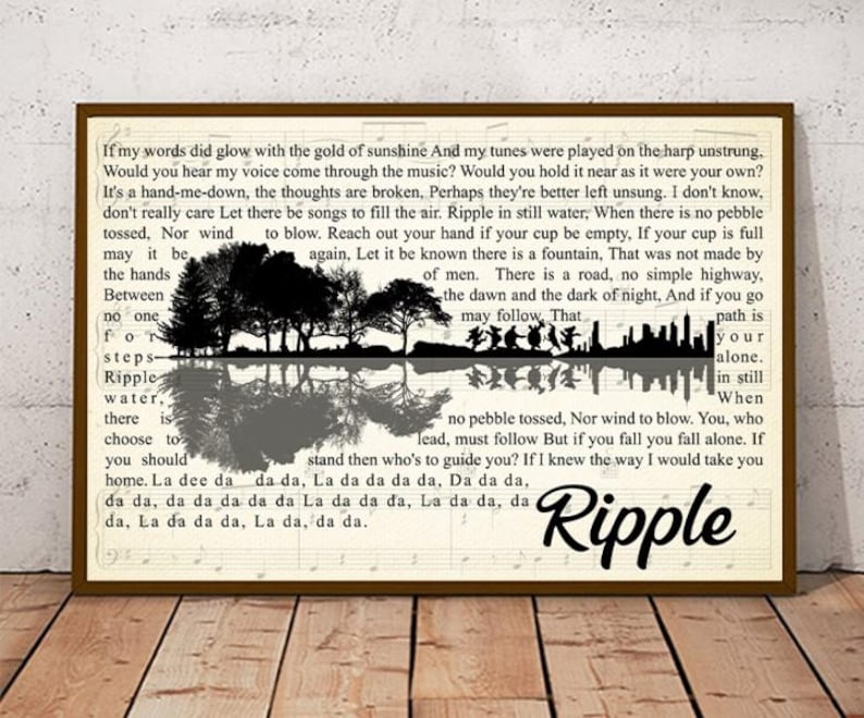 Ripple Song Lyrics With Guitar Design Poster and Canvas, Wall Art Print ...