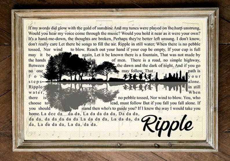 Ripple Song Lyrics With Guitar Design Poster and Canvas, Wall Art Print ...