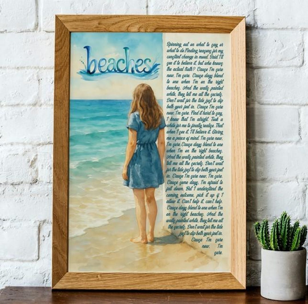 Beaches Lyrics Poster/canvas, Emotional Indie Song Wall Art for Music ...