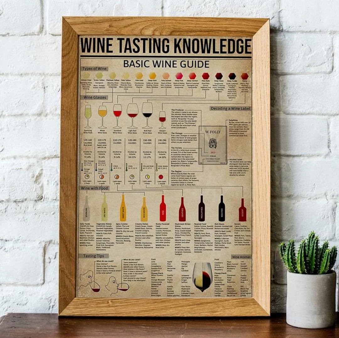 Wine Tasting Poster, Basic Wine Guide Knowledge, Wall Art Home Decor ...