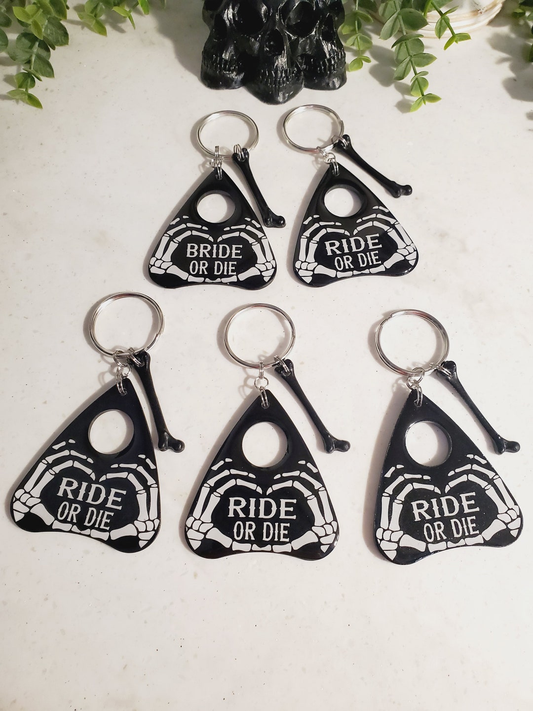 Goth Bridesmaid Skeleton Hands Keychain, Bride/ride or Die, Black, Goth ...