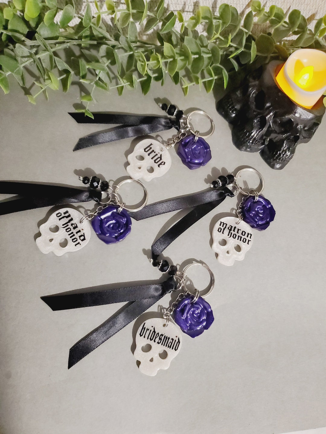 Goth Bridesmaid Skull Keychain, White/purple, Goth Occult Witch ...
