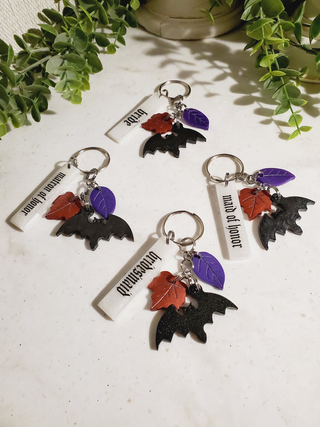 Goth Bridesmaid Bat Leaf Keychain, Black/purple/red, Goth Occult Witch ...