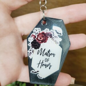 Goth Bridesmaid Coffin Keychain, Floral/bat/black/burgundy, Goth Occult ...