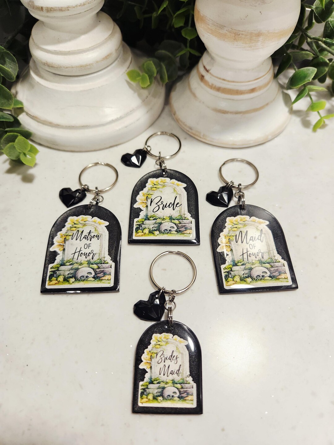 Goth Gravestone Bridesmaid Keychain,skull/black/green, Occult Witch ...