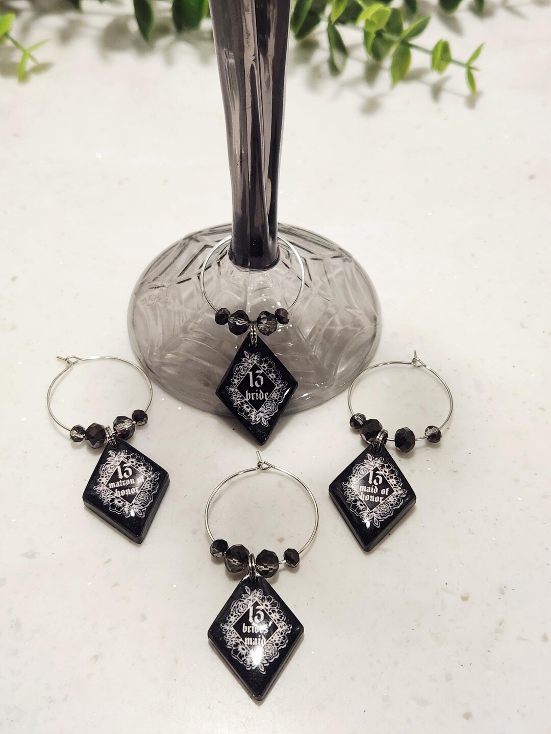 Goth Bridesmaid Friday 13th Floral Wine Charm, Black, Occult Witch ...