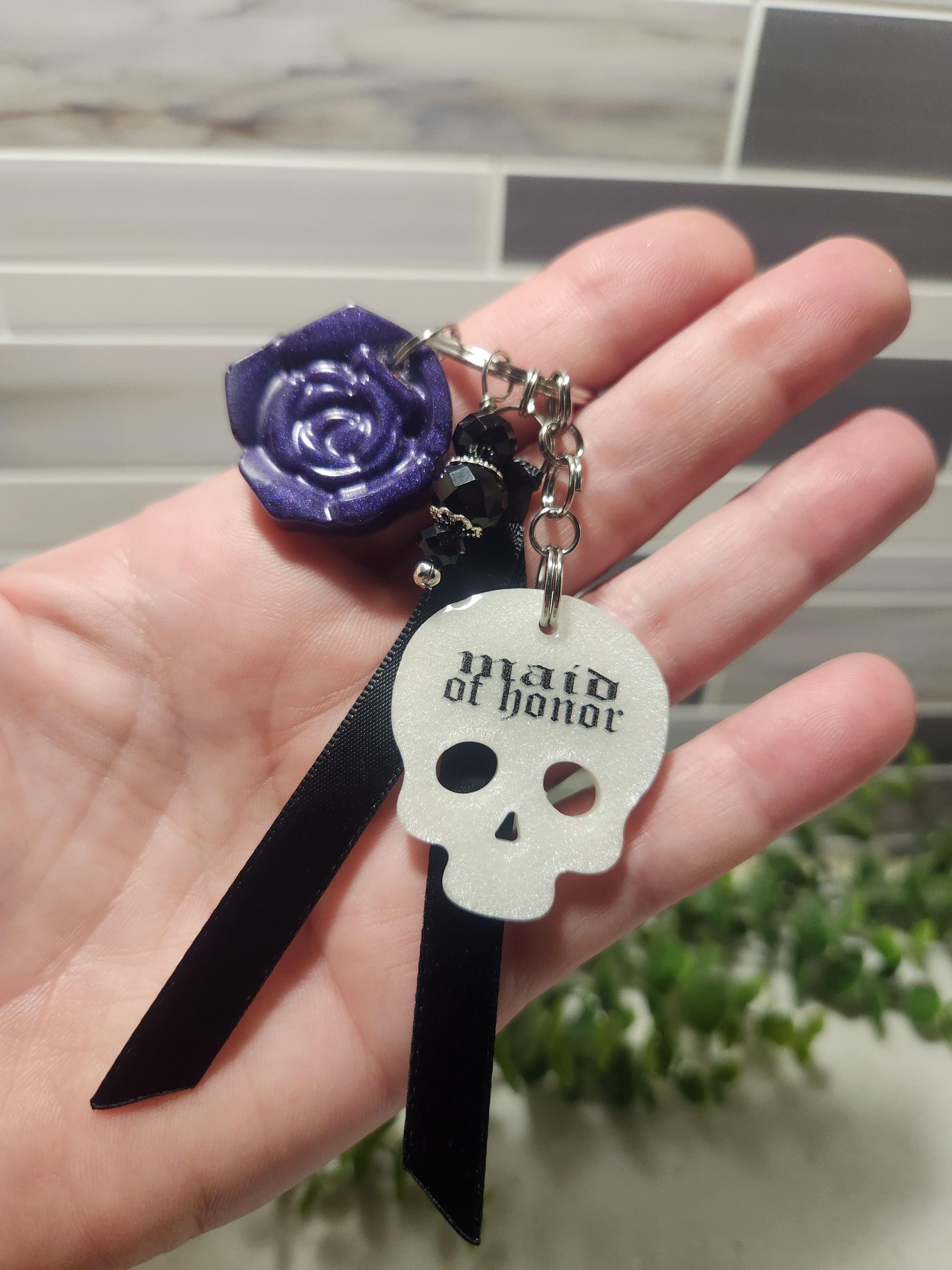 Goth Bridesmaid Skull Keychain, White/purple, Goth Occult Witch ...