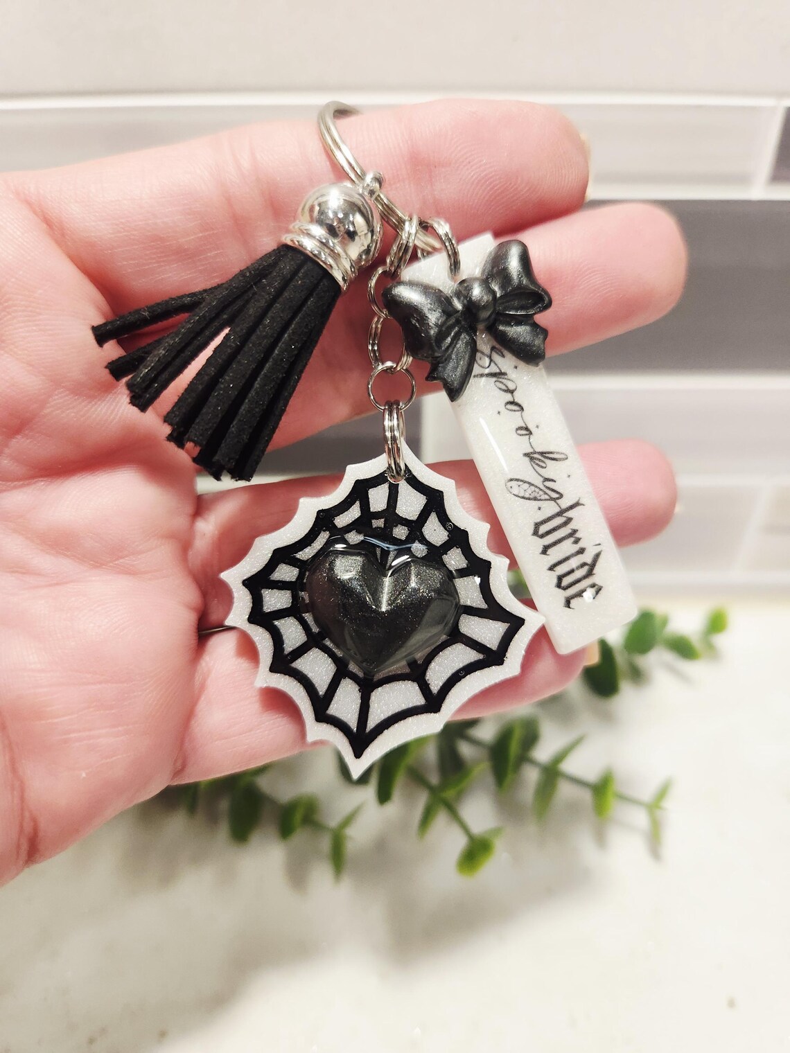Goth Bridesmaid Spider Web Heart Keychain, Spooky Bride/tribe, Occult ...