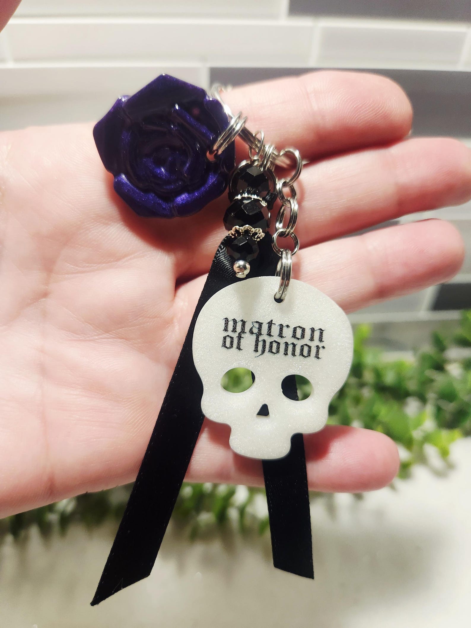 Goth Bridesmaid Skull Keychain, White/purple, Goth Occult Witch ...