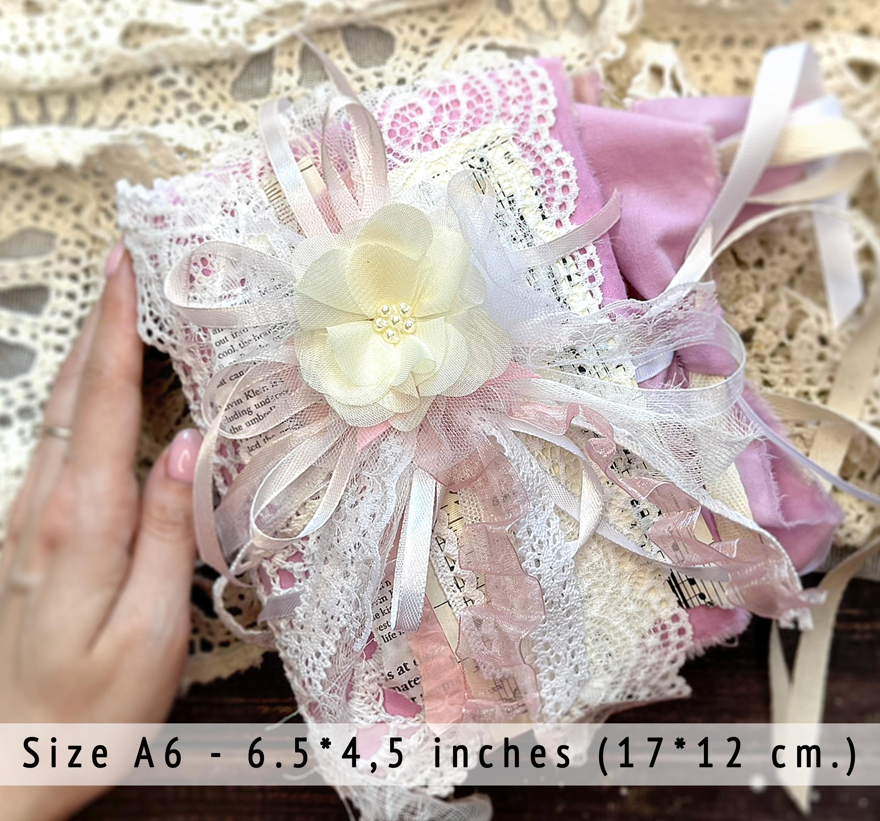 Bows Pink Floral Junk Journal Handmade Book Kit, Cute Shabby Chic Guest ...