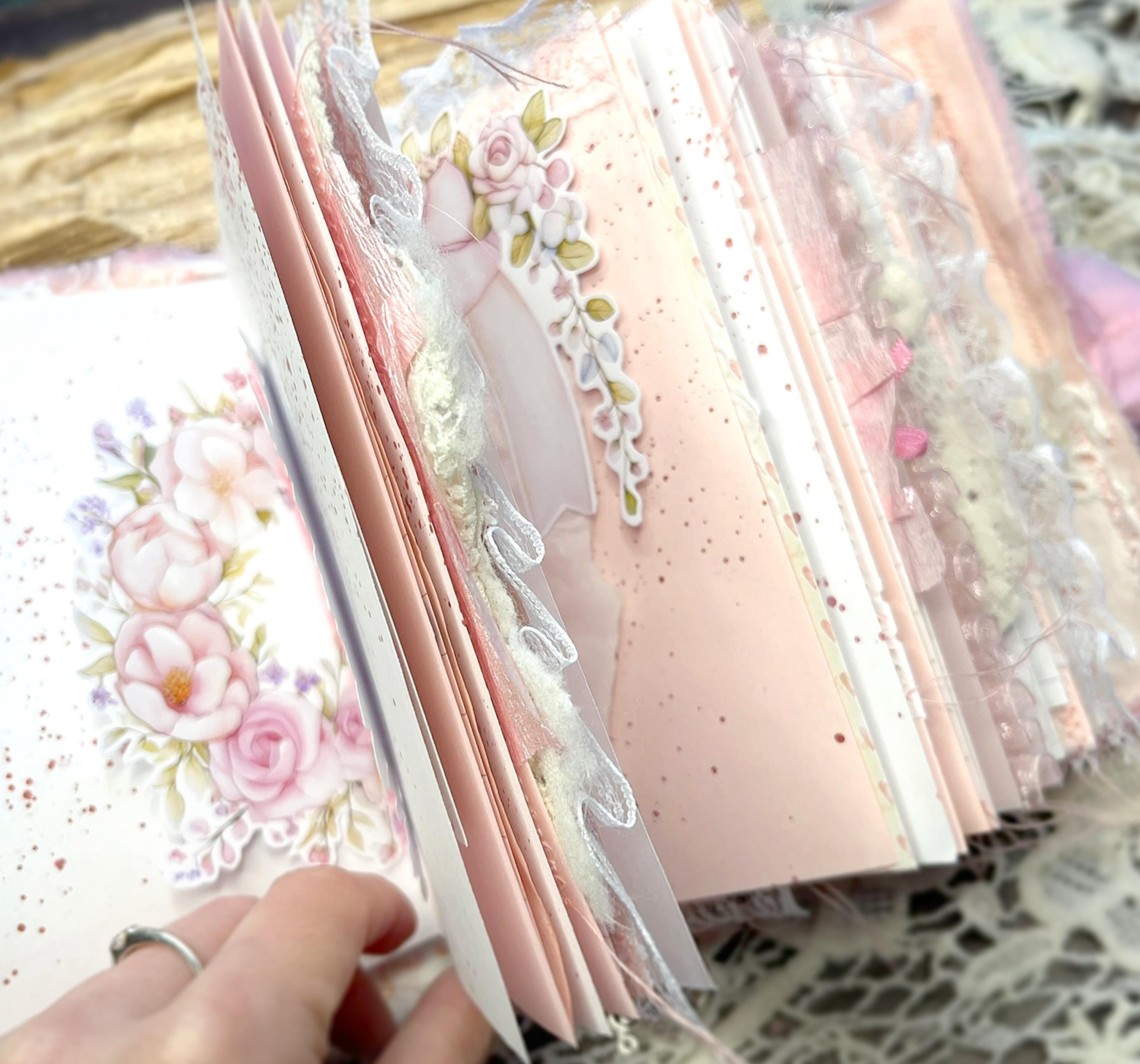 Bows Pink Floral Junk Journal Handmade Book Kit, Cute Shabby Chic Guest ...