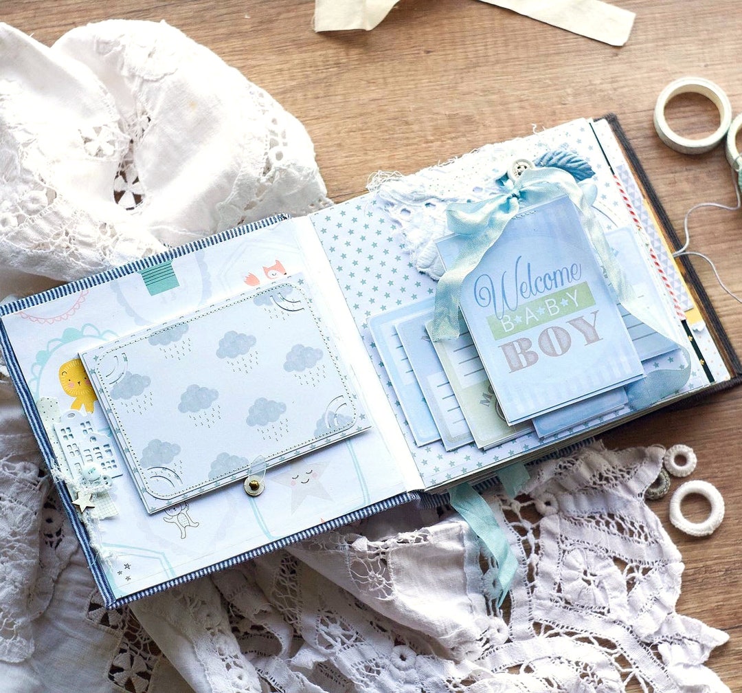 Custom Baby Boy Memory Book, Mini Personalized Baby Photo Scrapbook ...