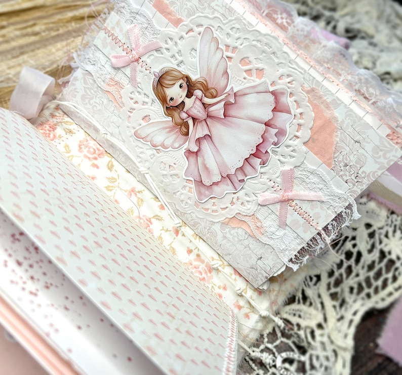 Bows Pink Floral Junk Journal Handmade Book Kit, Cute Shabby Chic Guest ...