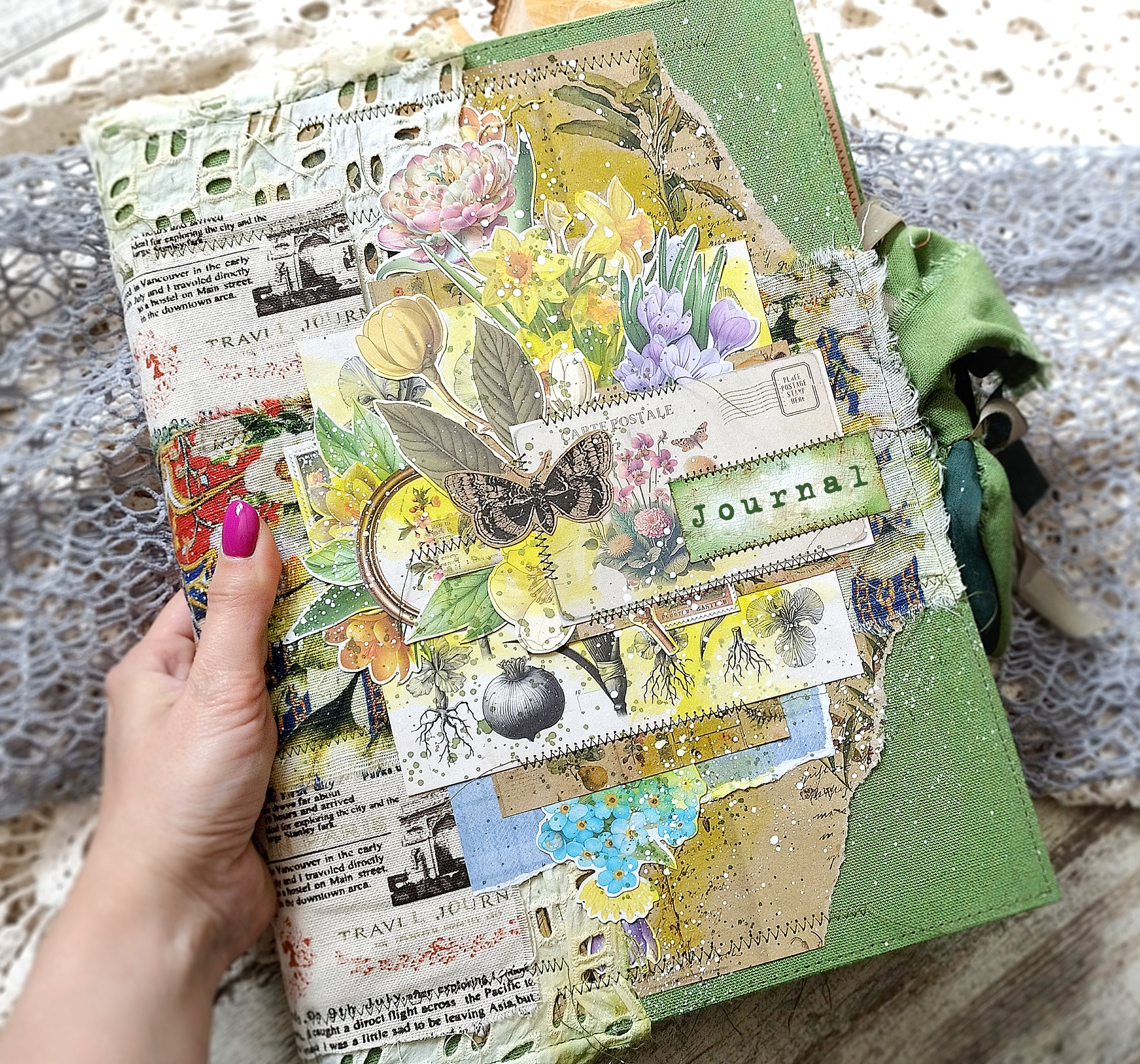 Basic Junk Journal Handmade, Thick and Large Moss Hardcover Book, Fairy ...