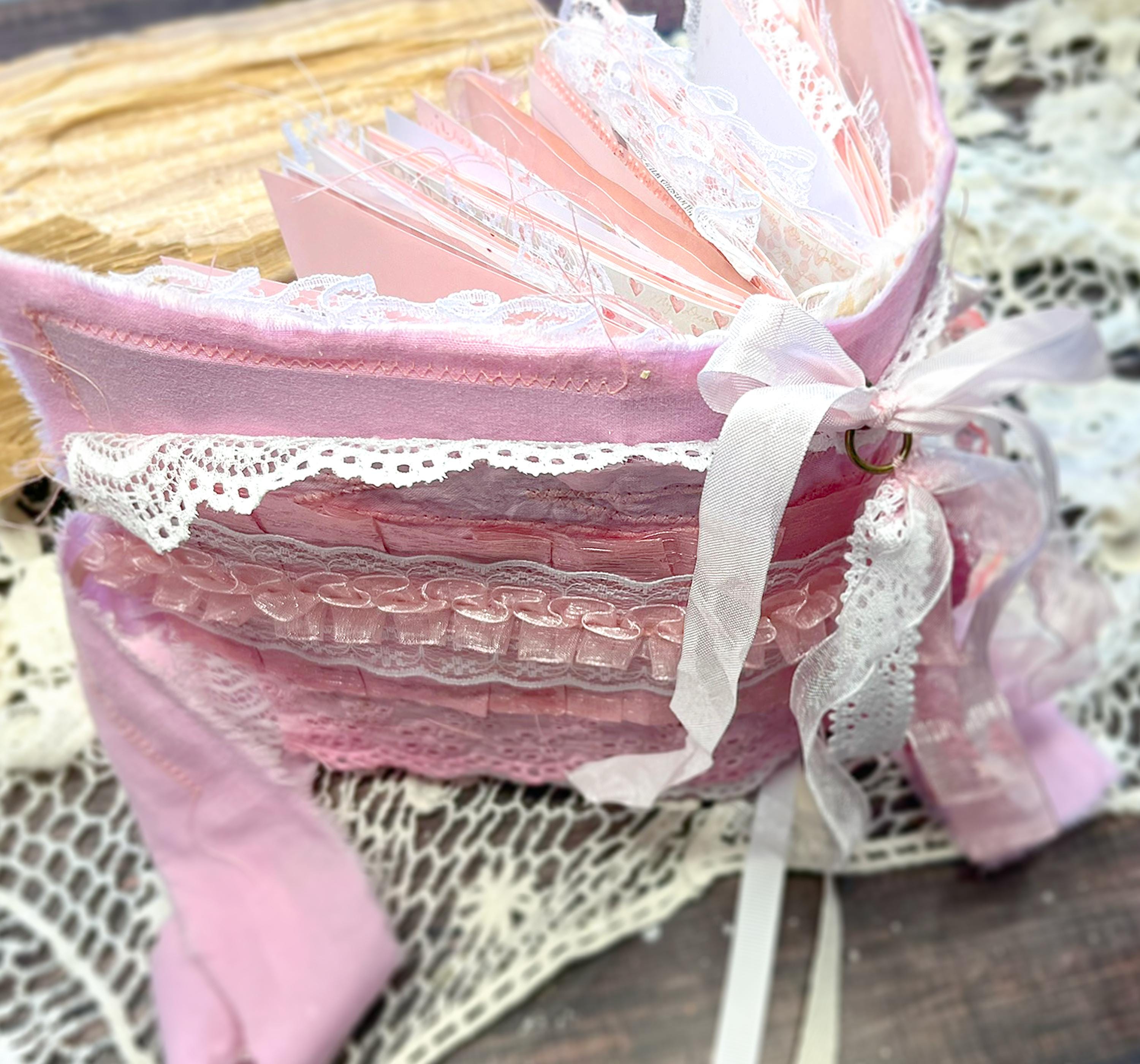 Bows Pink Floral Junk Journal Handmade Book Kit, Cute Shabby Chic Guest ...