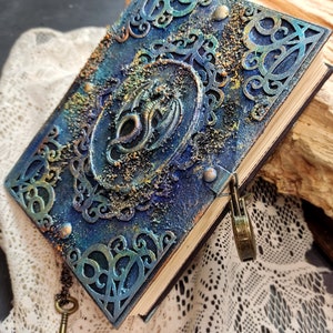 Grimoire Journal With Dragon Lock and Key, Witchy Junk Journal With ...