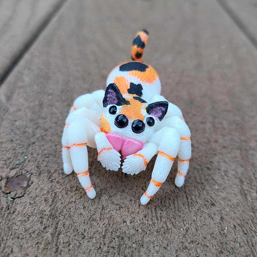 Calico Jumping Spider Kitty Figure - Cute Hand Painted Resin Spider ...