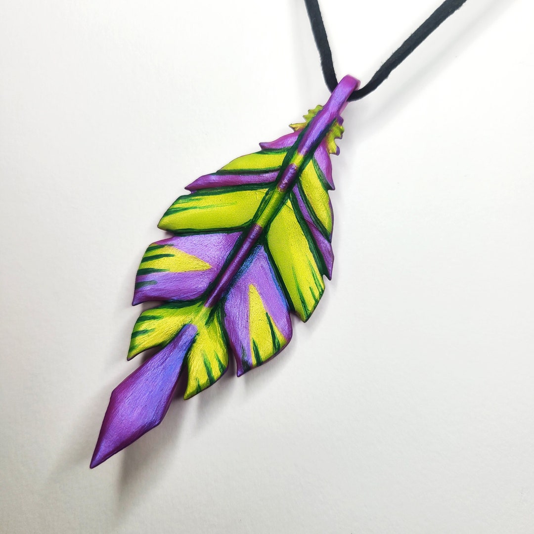 Avali Tail Feather Necklace - Green and Purple Holo - Hand Painted ...