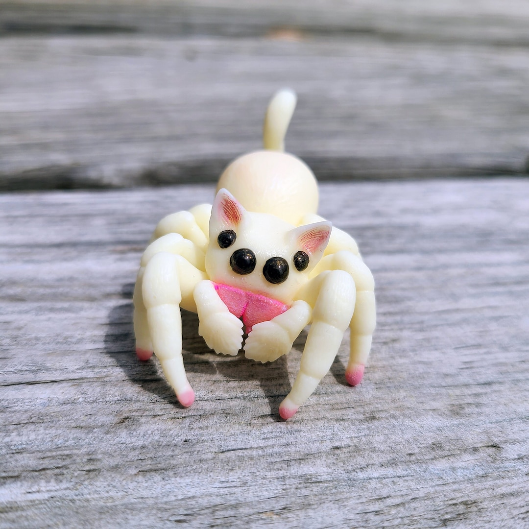 Jumping Spider Kitty Figure - Cute Hand Painted Resin White Spider ...