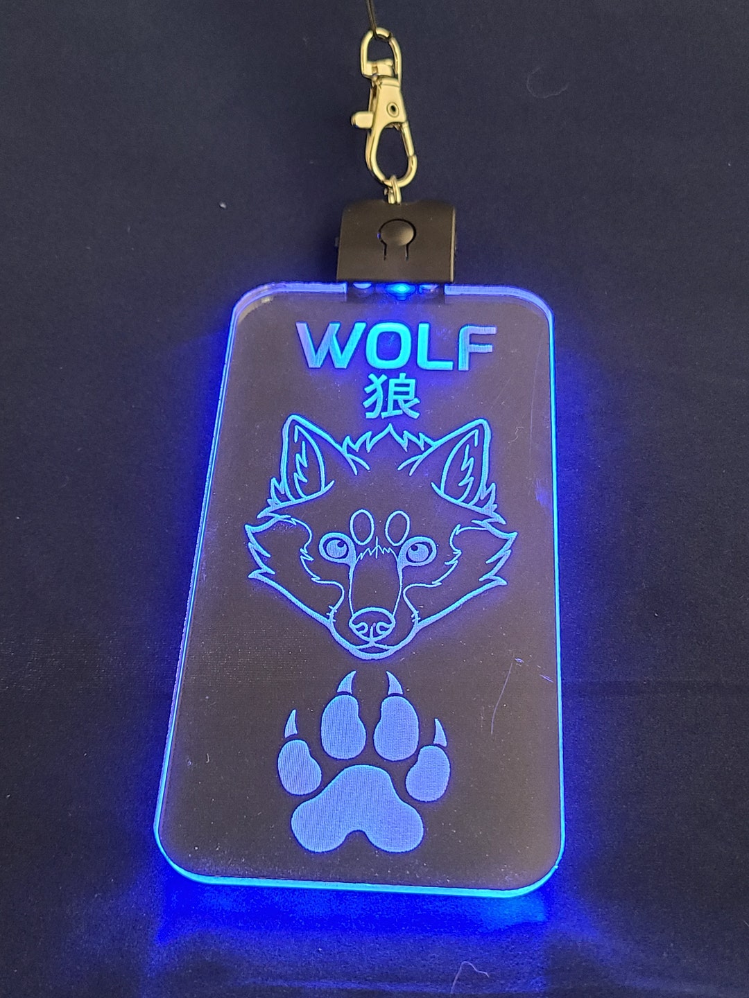 Wolf Acrylic Rechargeable LED Fursuiter Badge - Color Changing Clear ...