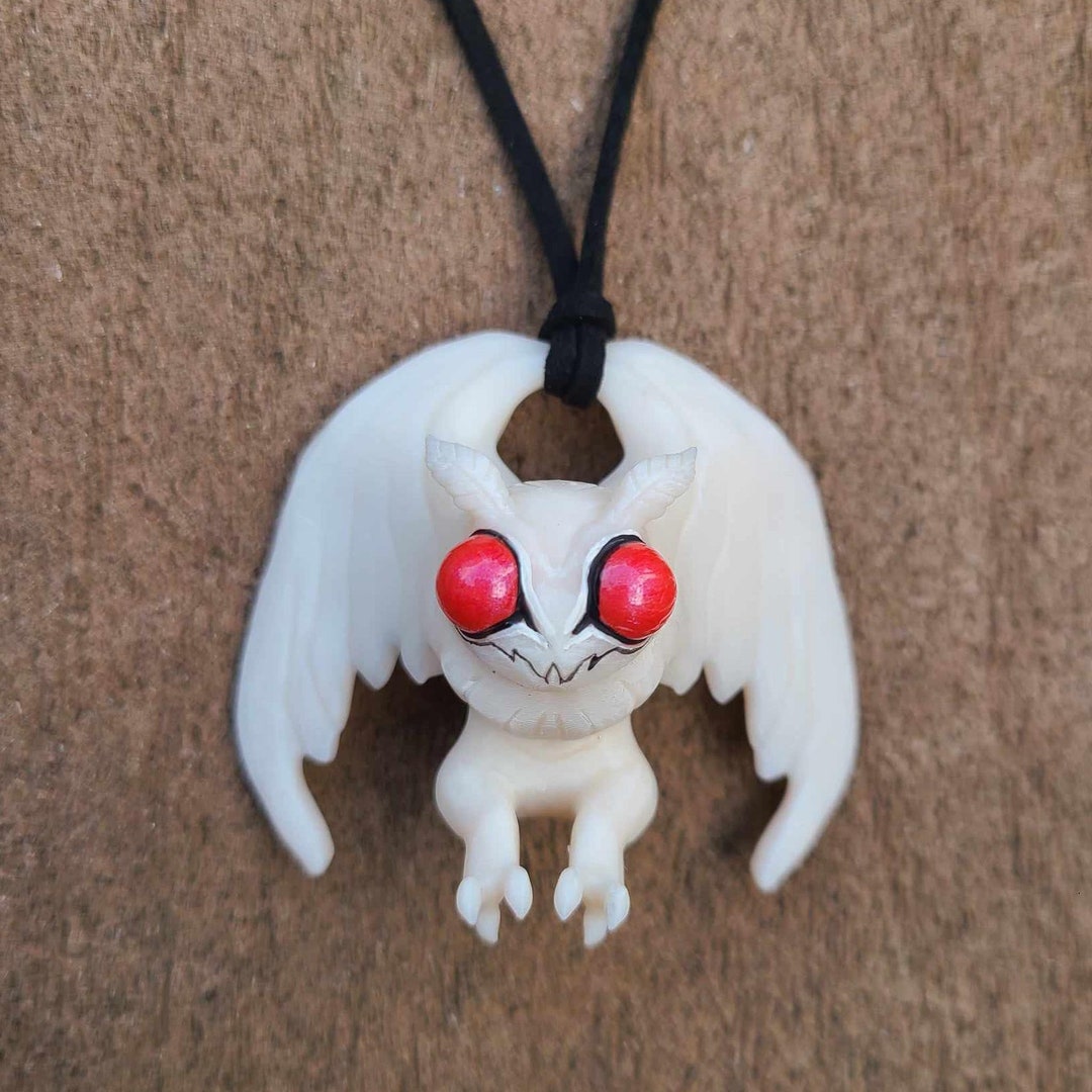White Mothman Necklace - Hand Painted Resin Cryptid Jewlery - Etsy