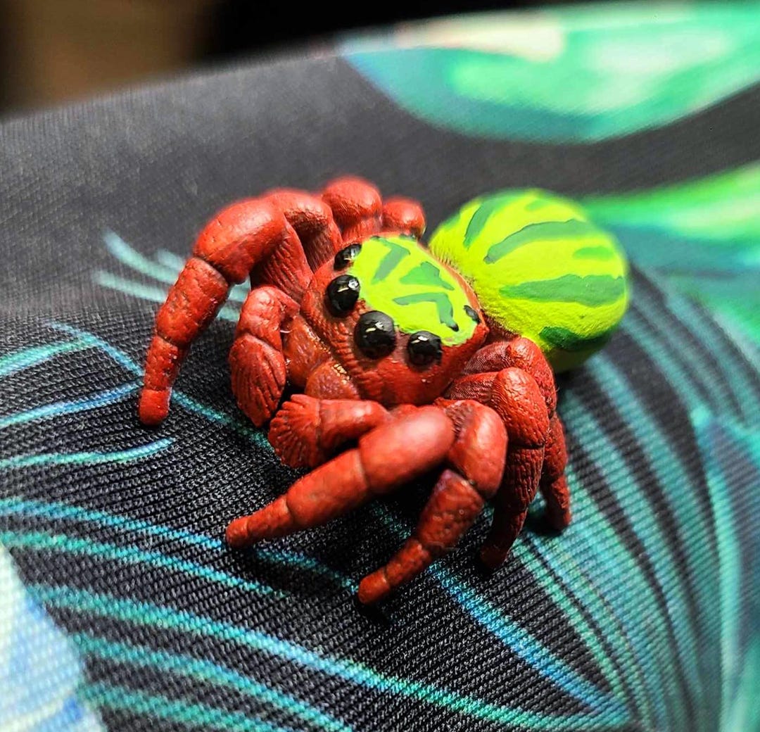 Watermelon Jumping Spider Pin - Hand Painted Resin Spider With Rubber ...