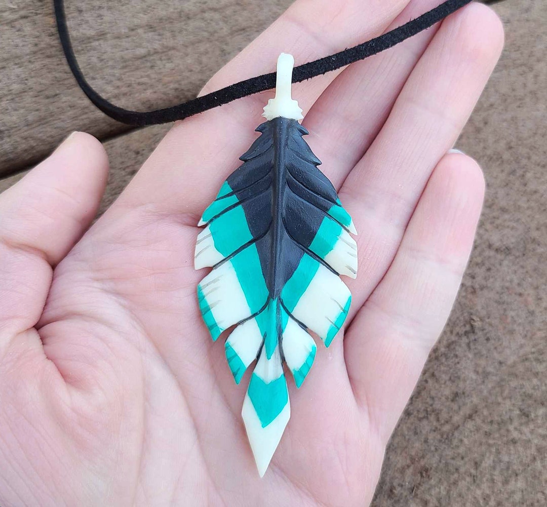 Custom Avali Tail Feather Necklace - Hand Painted Resin Pendant - Based ...