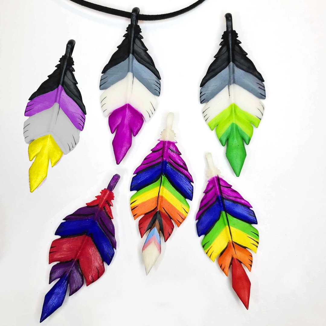 Avali Pride Tail Feather Necklaces - Hand Painted Resin Pendant ...