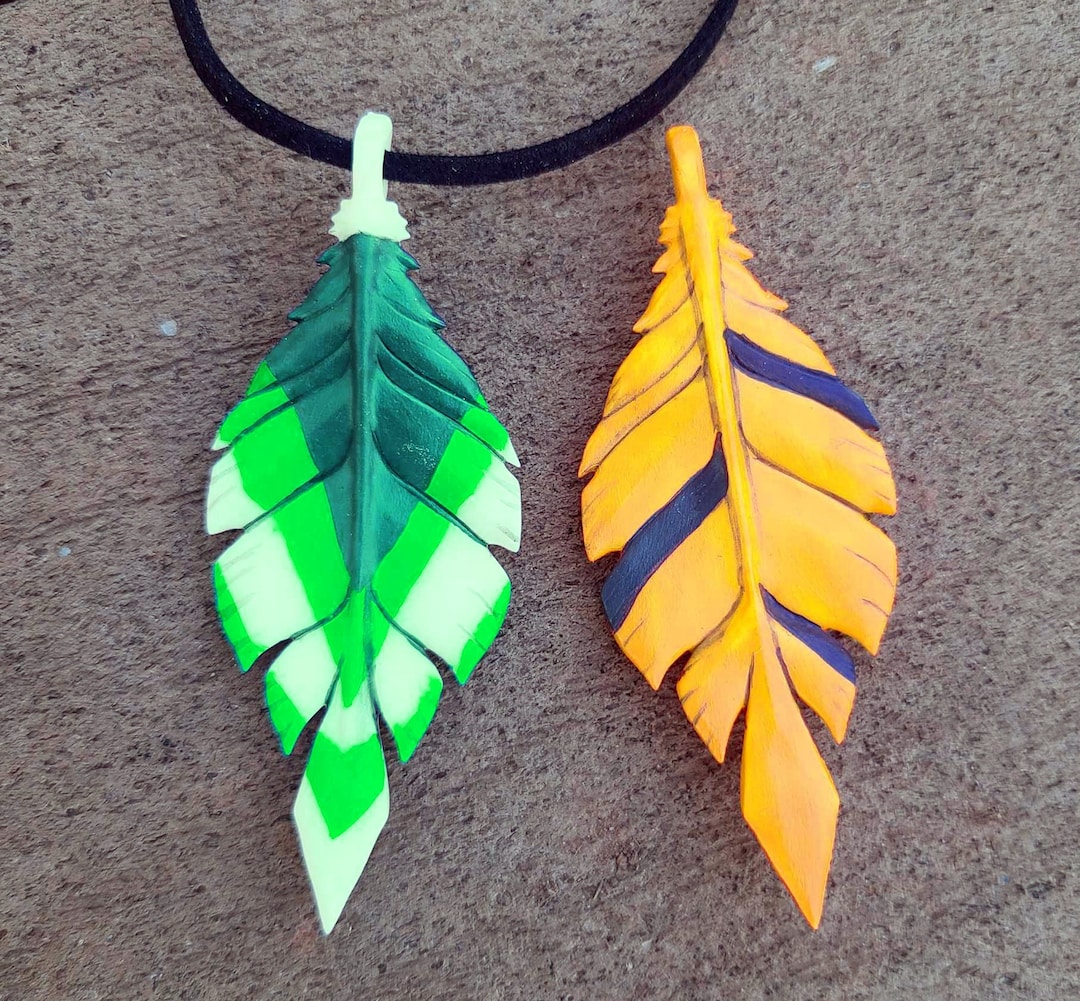 Custom Avali Tail Feather Necklace - Hand Painted Resin Pendant - Based ...