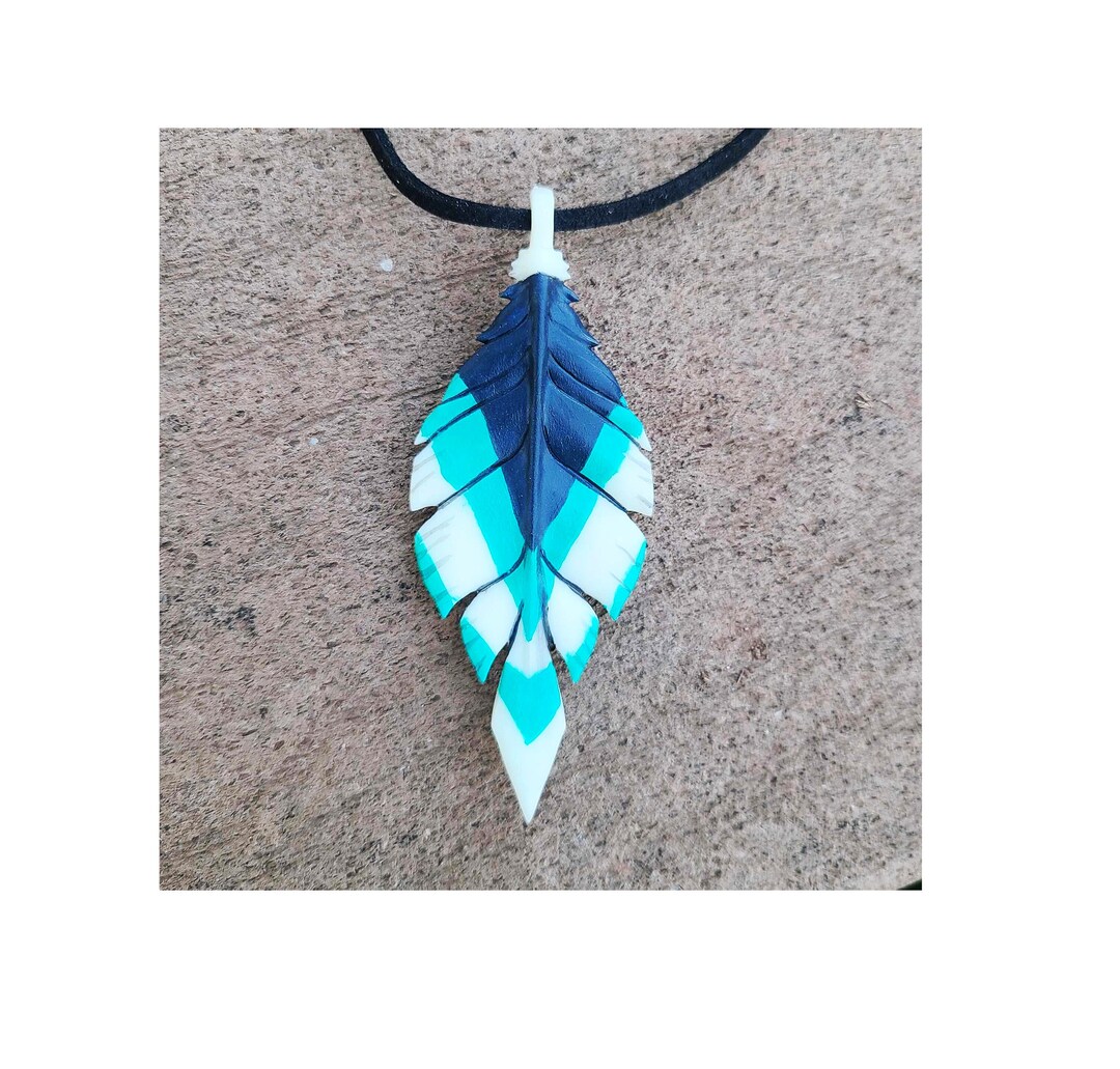 Avali Tail Feather Necklace Hand Painted Resin Pendant - Etsy