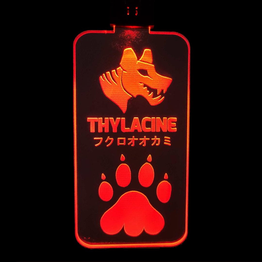 Thylacine Tasmanian Tiger Rechargeable LED Badge - Color Changing Clear ...