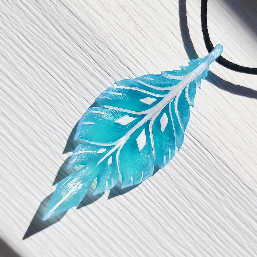 Ice Avali Tail Feather Necklace - Ice Elemental Space Birb - Hand ...