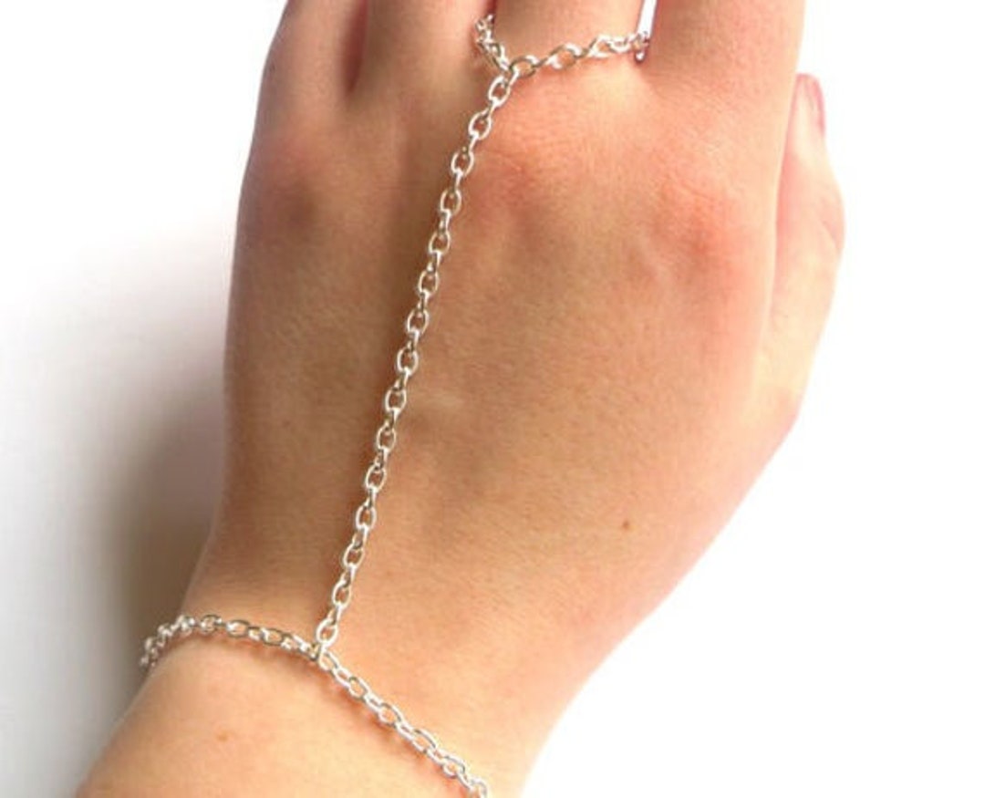 Silver Hand Chain Fashion Ring & Bracelet, Rock, Indie, Hand Jewellery ...