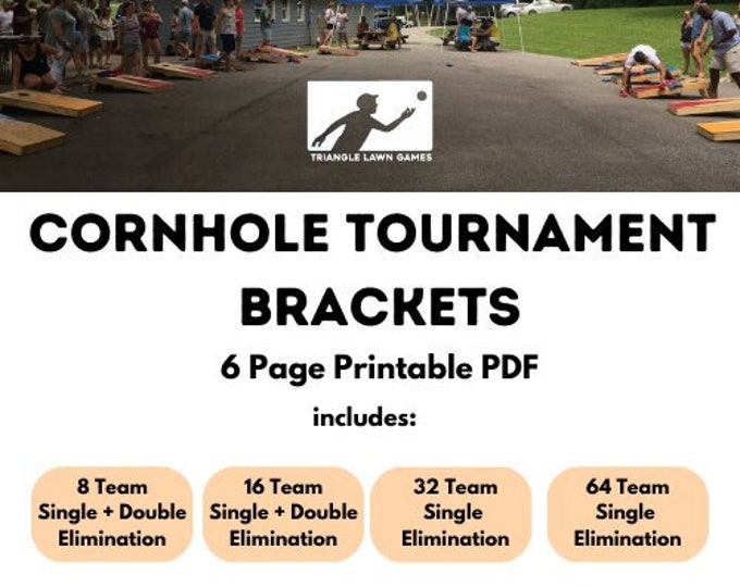 Downloadable PDF - 8, 16, 32, 64 Cornhole Tournament Printable Brackets ...