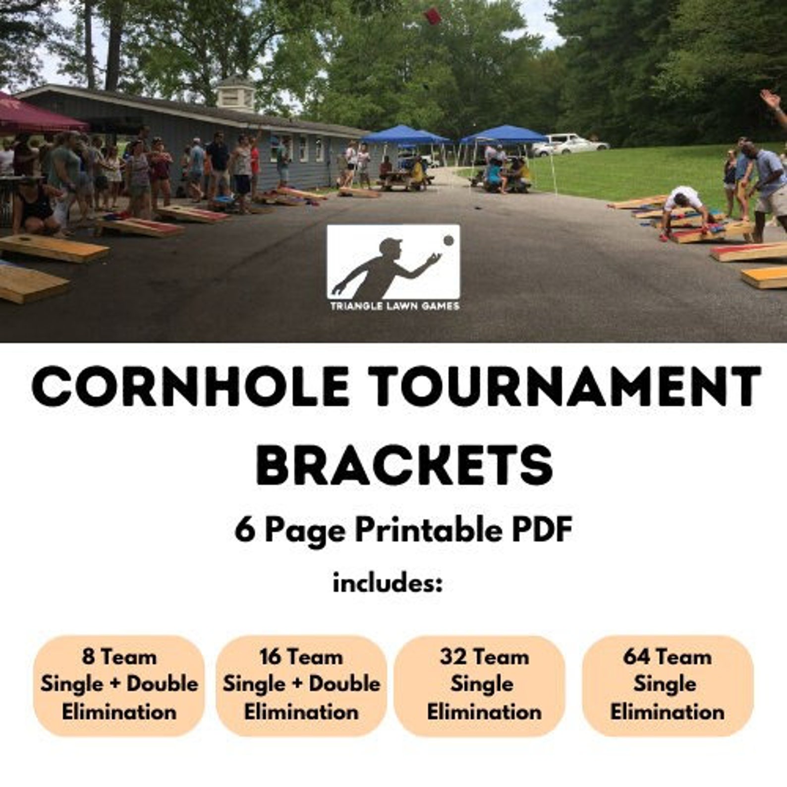 Downloadable PDF - 8, 16, 32, 64 Cornhole Tournament Printable Brackets ...