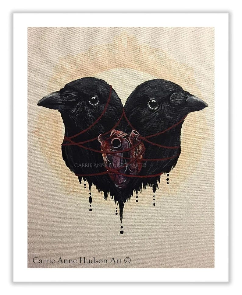 Gothic Art Print - Raven Heart Strings - 8x10 - Black Crow Artwork ...