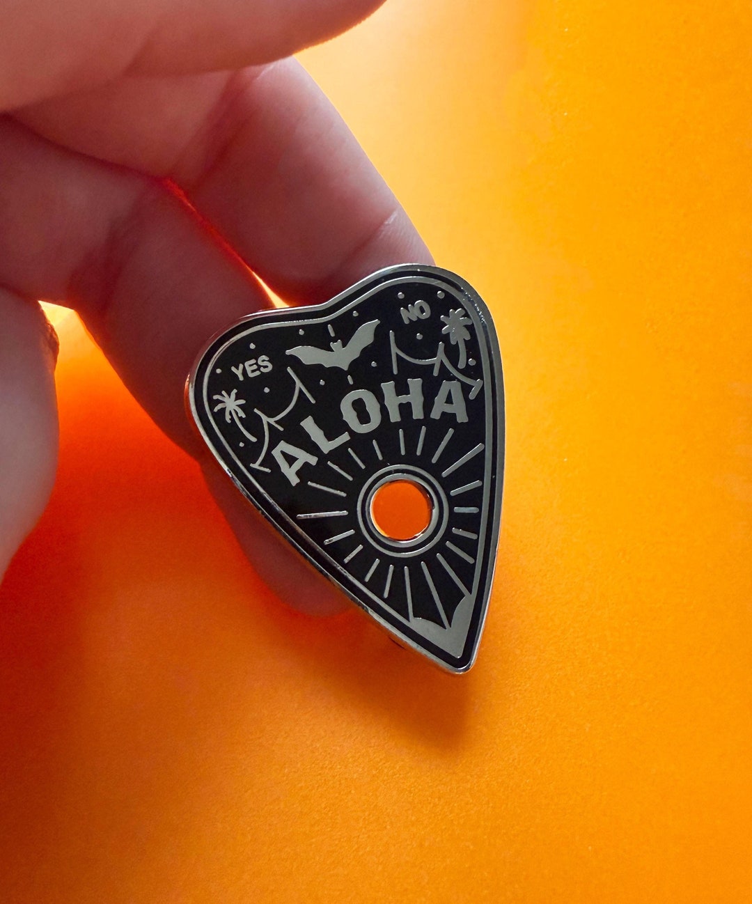 Silver Aloha Planchette Enamel Pin - Hallowtiki - Halloween Ouija Pin ...
