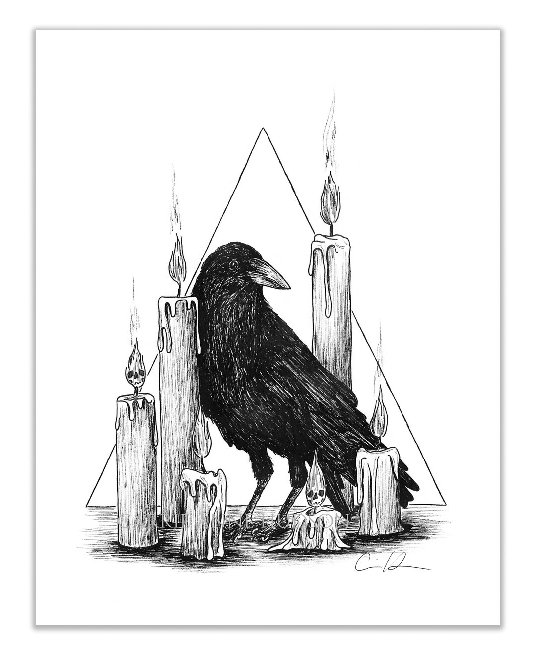 Gothic Art Print - Raven With Melting Candles - Spooky Macabre Decor ...