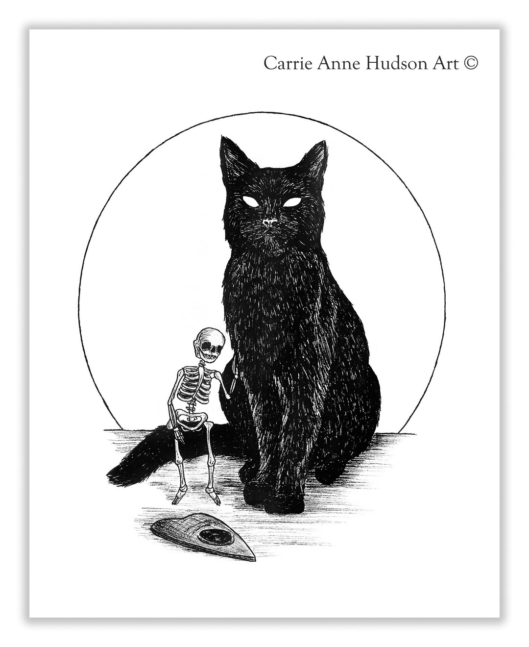 Gothic Art Print - Black Cat With Skeleton and Planchette - Spooky ...
