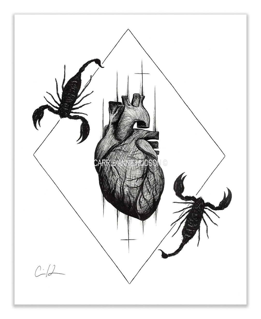 Gothic Art Print - "protect Your Heart"- Scorpion Art - Scorpio Season ...