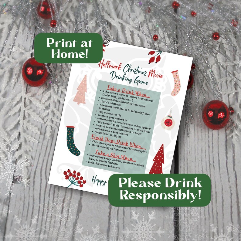 Christmas Movie Drinking Game Printable Sheet | Hallmark | Romance ...