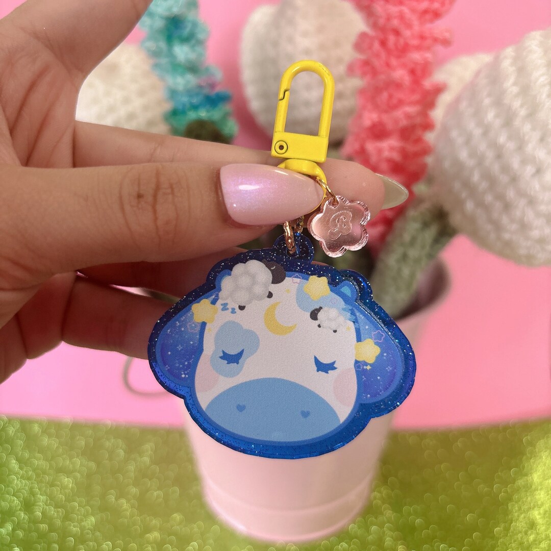 Pixie the Cow Keychain • Stainless Steel Handmade Acrylic Cute Pastel ...