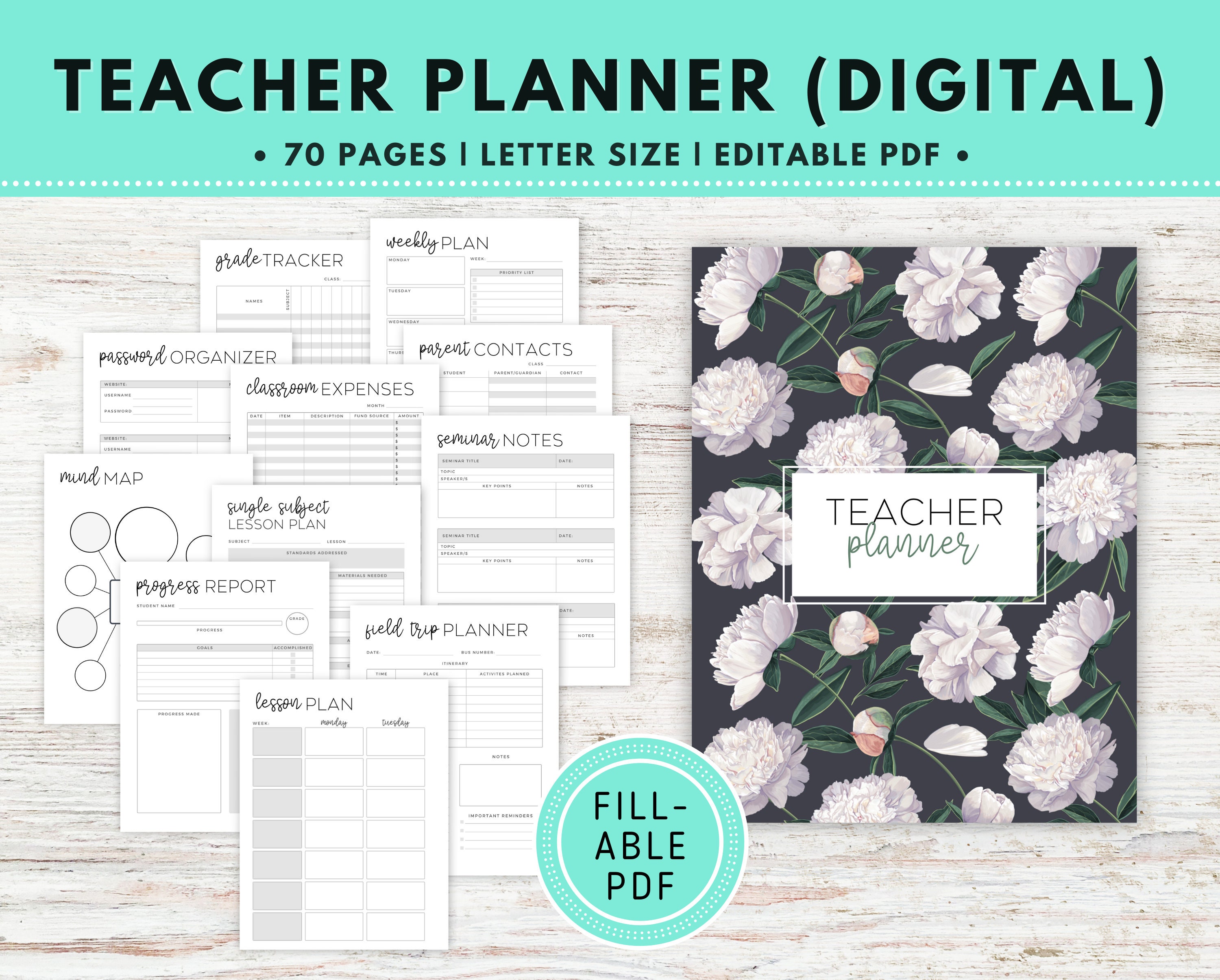 Teacher Planner Fillable PDF Editable Lesson Planner - Etsy